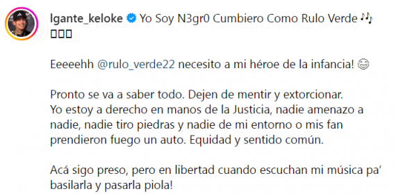 Desde la cárcel, L-Gante presentó "Rulo verde", su nueva canción ...