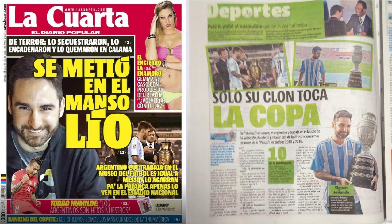 Un mendocino fue tapa de un diario chileno por ser igual a Messi ...